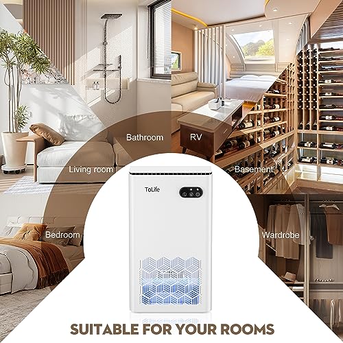 Dehumidifier, ToLife Dehumidifiers for Room, 95 OZ Water Tank, (950 sq.ft) Dehumidifiers for Basement Home Bathroom Bedroom with Auto Shut Off, 7 Colors LED Light, White