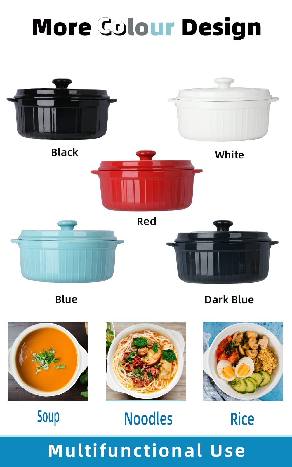 HAOTOP 2-Quart Ceramic Deep Casserole Dish with Lid, Ceramic Baking Dishes, Oven Safe (White)
