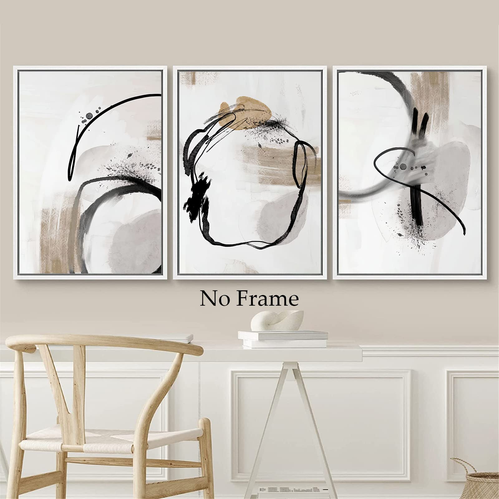 Black Beige Grey Wall Art Abstract Geometric Artwork Minimalist Boho Pictures Black ink Lines Canvas Wall Art Neutral Abstract Painting Beige Boho Posters Modern Abstract Prints 16x24inch No Frame