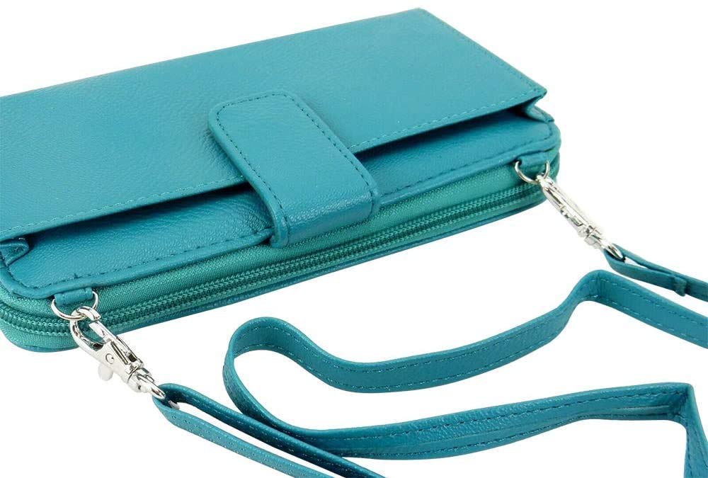 RFID-Blocking Purse - Womens Wallets RFID Blocking - Womens Crossbody Leather Purse - Zip Around Womens Clutch Wallet - Teal, L9312
