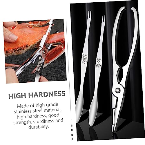 DOITOOL 3pcs Crab Eating Tool Household Tool Set Stainless Steel Forks Oyster Crackers Crab Crackers Nut Crackers Seafood Opener Tools Crab Leg Clamp Efficient Crab Tong Crab Leg Crackers