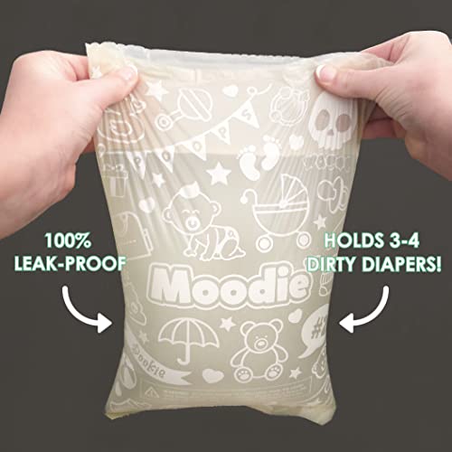 NEW Moodie Teddy Bear Diaper Bag Dispenser | Diaper Bag on the Go Dispenser w/Silicon Strap |15 LAVENDER SCENTED Diaper Disposal Bags per Roll | Diaper bag essential items (BABY BLUE)