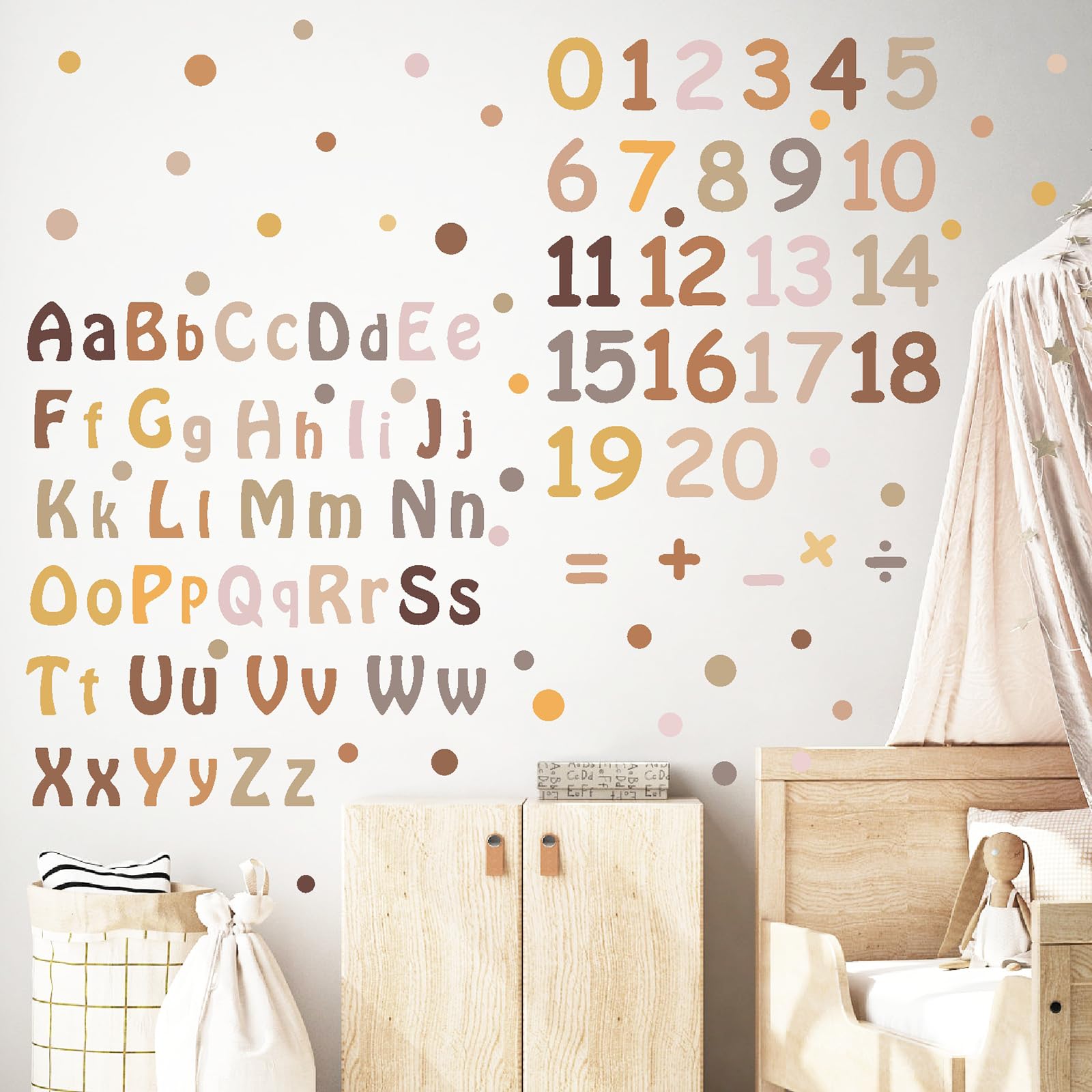Boho Alphabet Wall Decals Neutral Number Wall Decals Peel and Stick Watercolor Letter Decals ABC Wall Stickers Removable Educational Learning Wall Stickers for Kids Room Playroom Classroom Decor