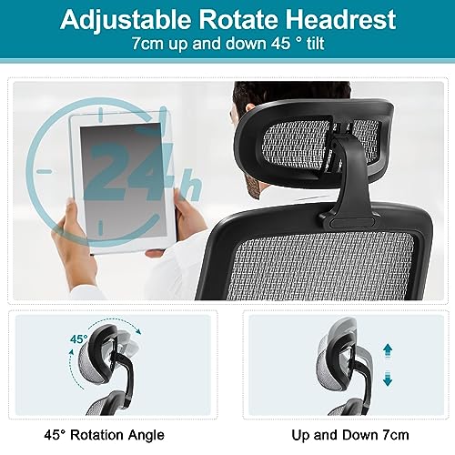 Ergonomic Mesh Office Chair, High Back Computer Mesh Desk Chair with Adjustable 2D Headrest & Flip Up Arms, 135°Tilt Function, Mesh Seat, Breathable Swivel Executive Task Chair for Tall People