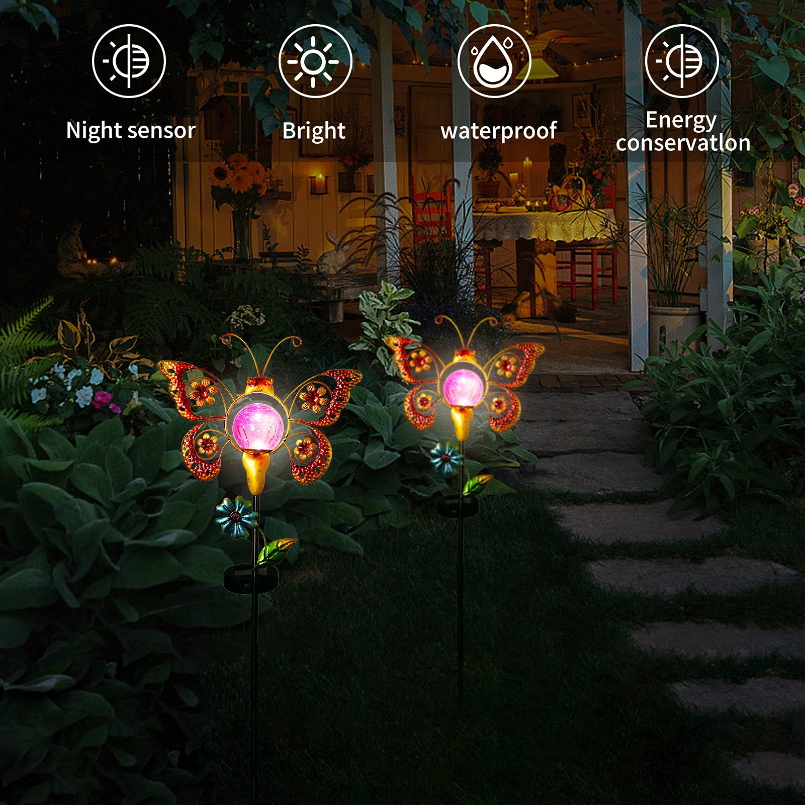 LIGHTSHINE Solar Garden Lights, Metal Butterfly Garden Yard Decor, Waterproof Yard Iron Art Garden Decorations, Outdoor Decor for Patio, Lawn and Pathway.