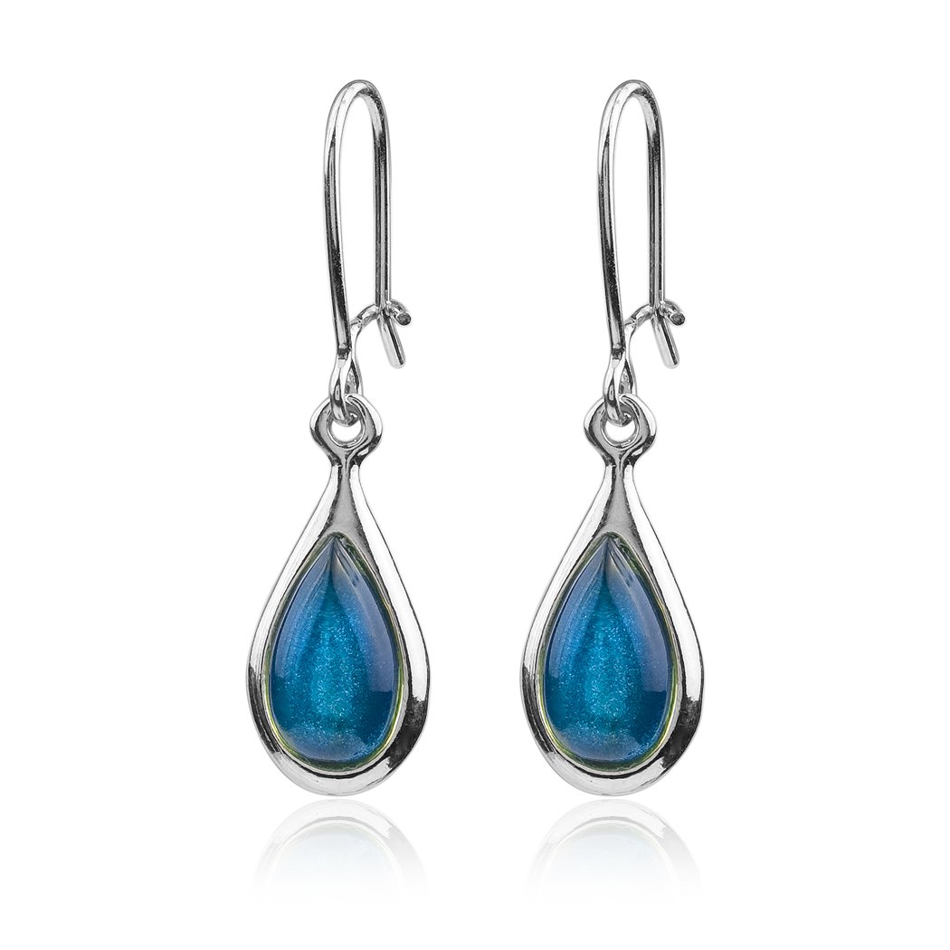 Blue Amber Sterling Silver Teardrop Earrings