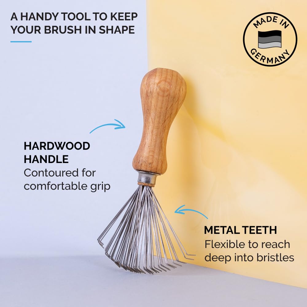 ZEUS Oval Military Beard Brush with Bristle Cleaner, Boar Bristle Beard Brush & Bristle Rake Cleaner Gift Set (Made in Germany) Firm Bristles Q91
