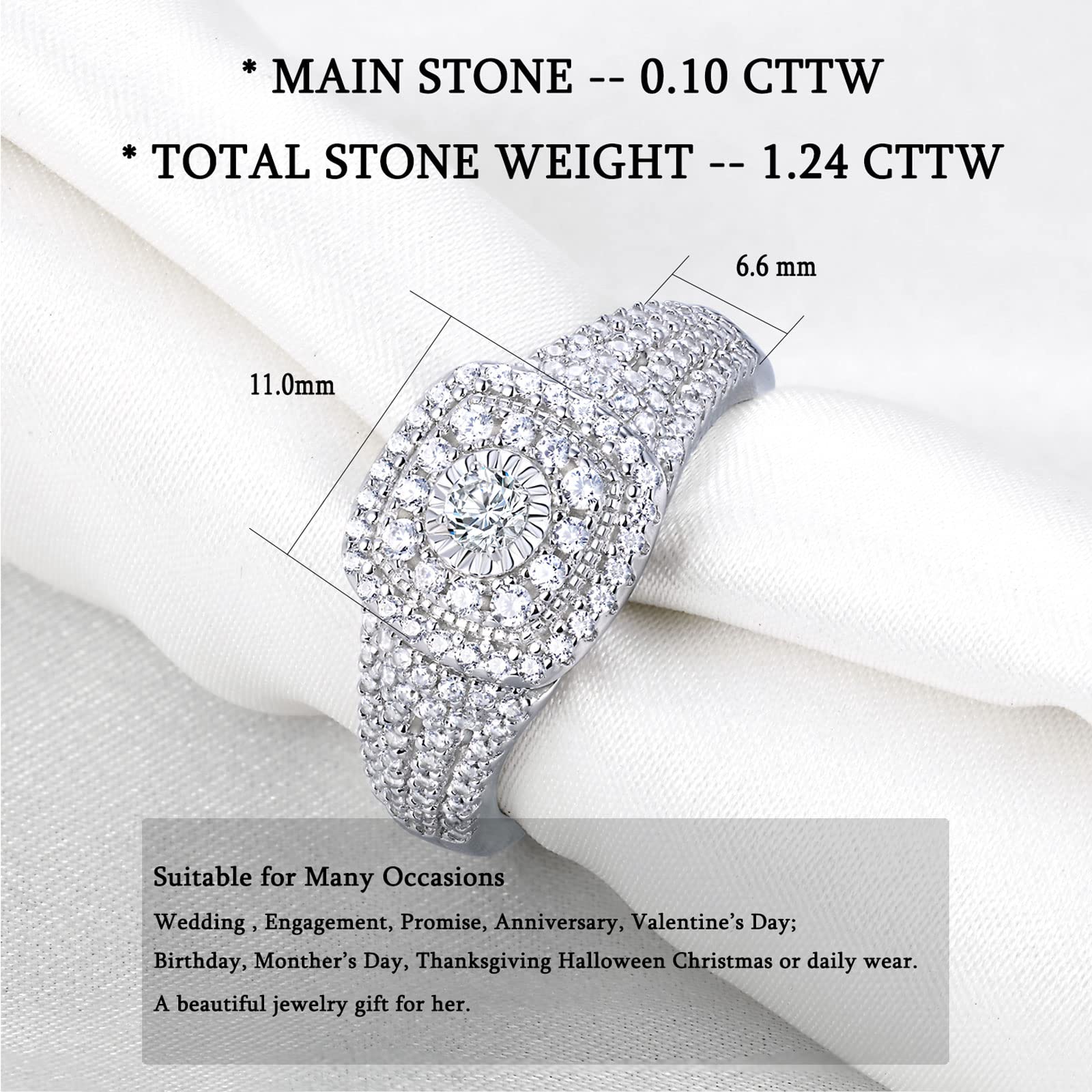 Blongme Wedding Engagements Ring for Women 925 Sterling Silver AAAAA CZ Round Cut Size 5