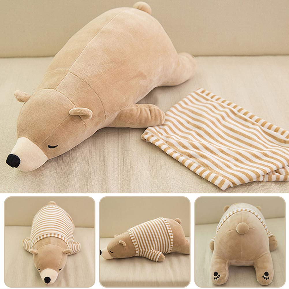 MMTTAO Polar Bear Plush Toy, 14" Brown Sleeping Stuffed Animal, Soft Huggable Doll for Kids & Adults