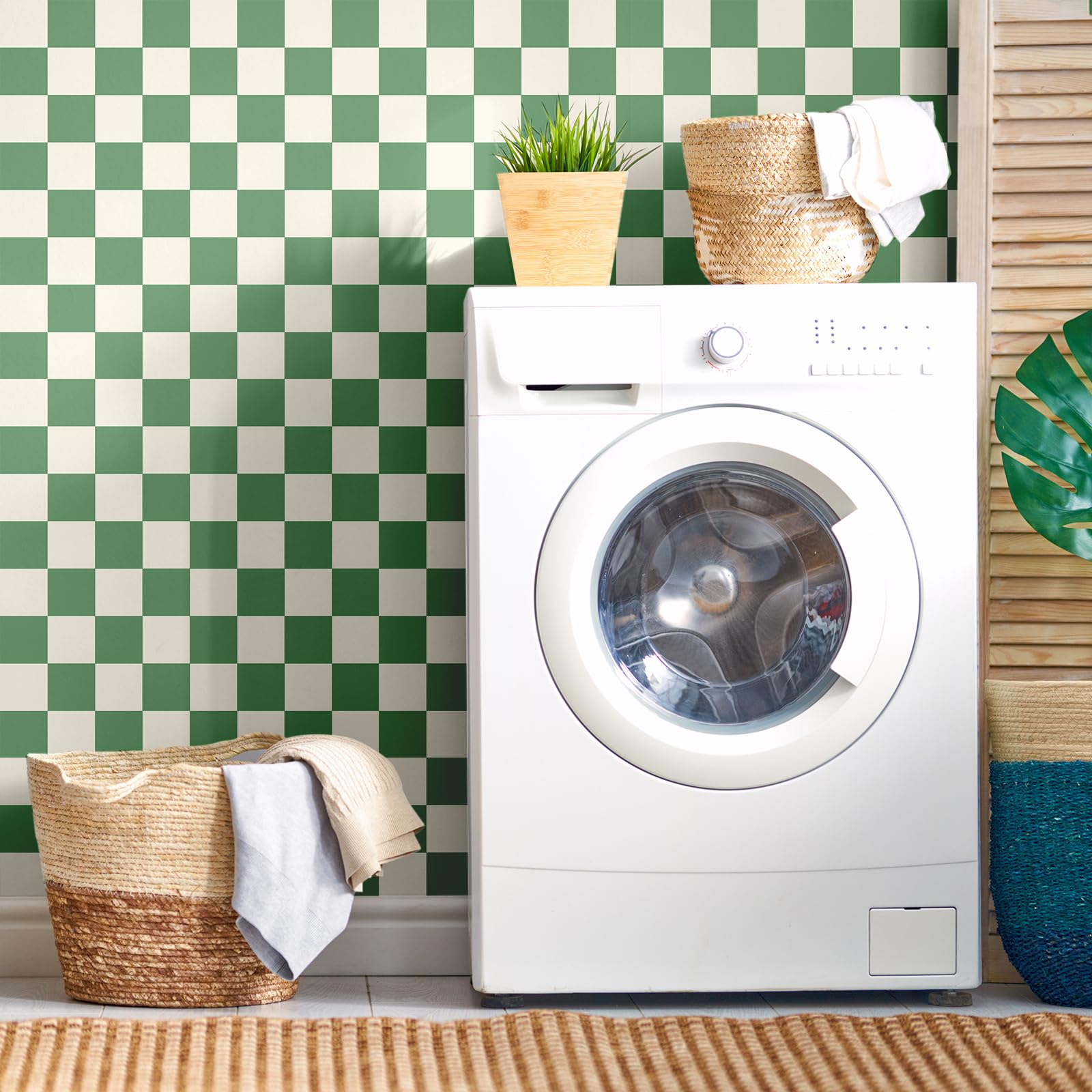 Drydiet Retro Checkerboard Peel and Stick Wallpaper 70s Checkered Wallpaper Checkered Removable Wall Paper Decorative Checkered Decor for Bathroom Cabinet(Green,9.8' X 15.75'')