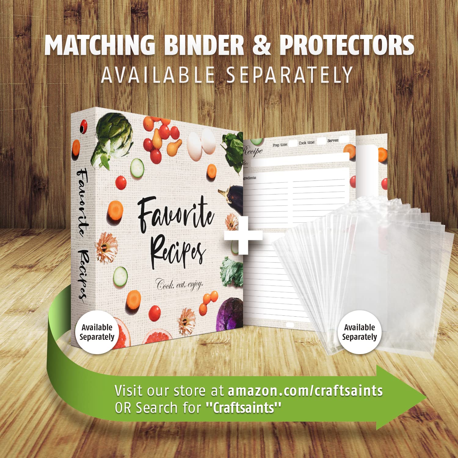CraftSaints Full Size Recipe Pages 8.5x11'' Double-Sided Paper, (25 Sheets) No-Smear Matte Paper Recipe Pages for Binders, Convenient Blank Recipe Paper Refills (Vegetable)