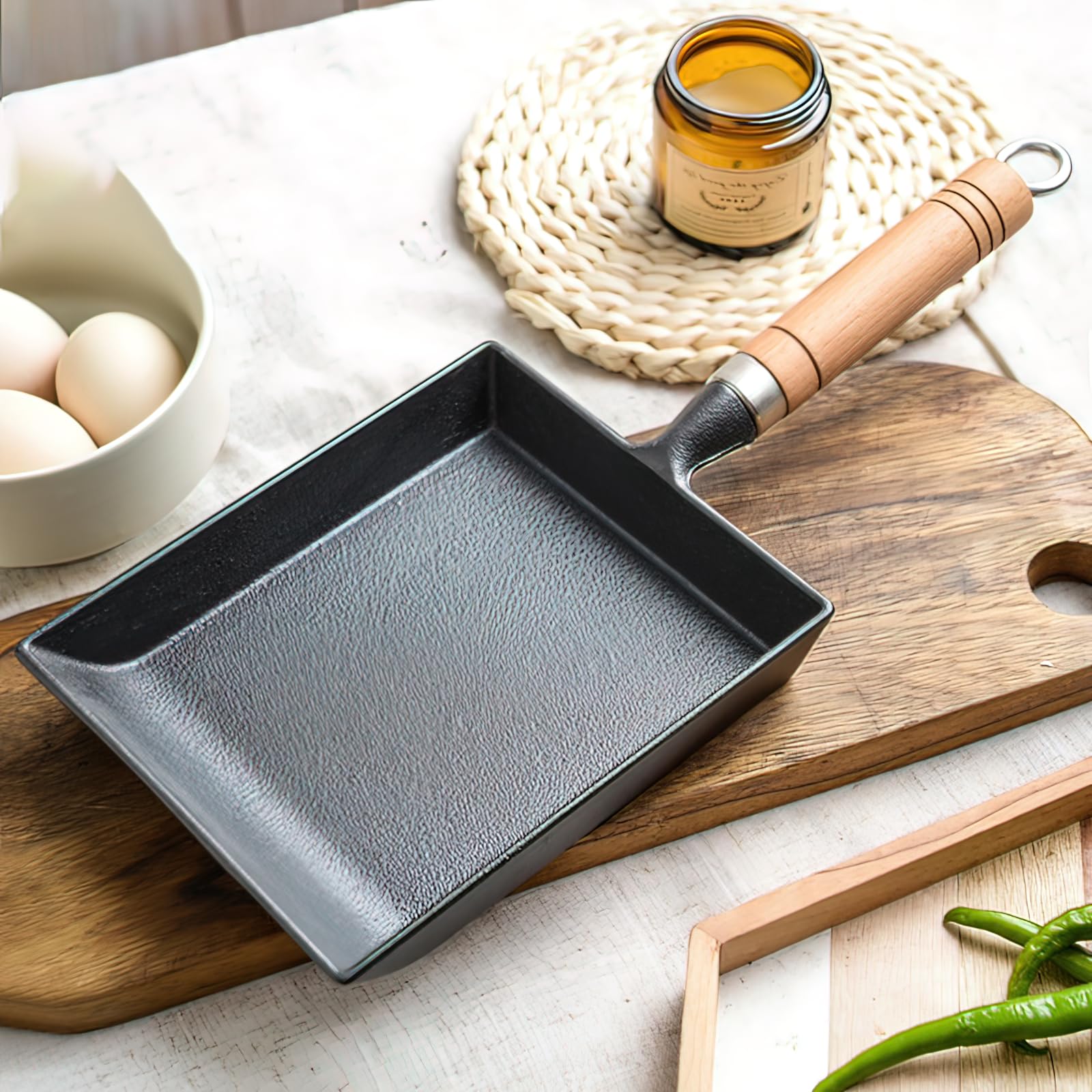 CoolZephyr Pre-Seasoned Cast Iron Tamagoyaki Pan - 9x7 Inches Ideal for Japanese Egg Omelettes