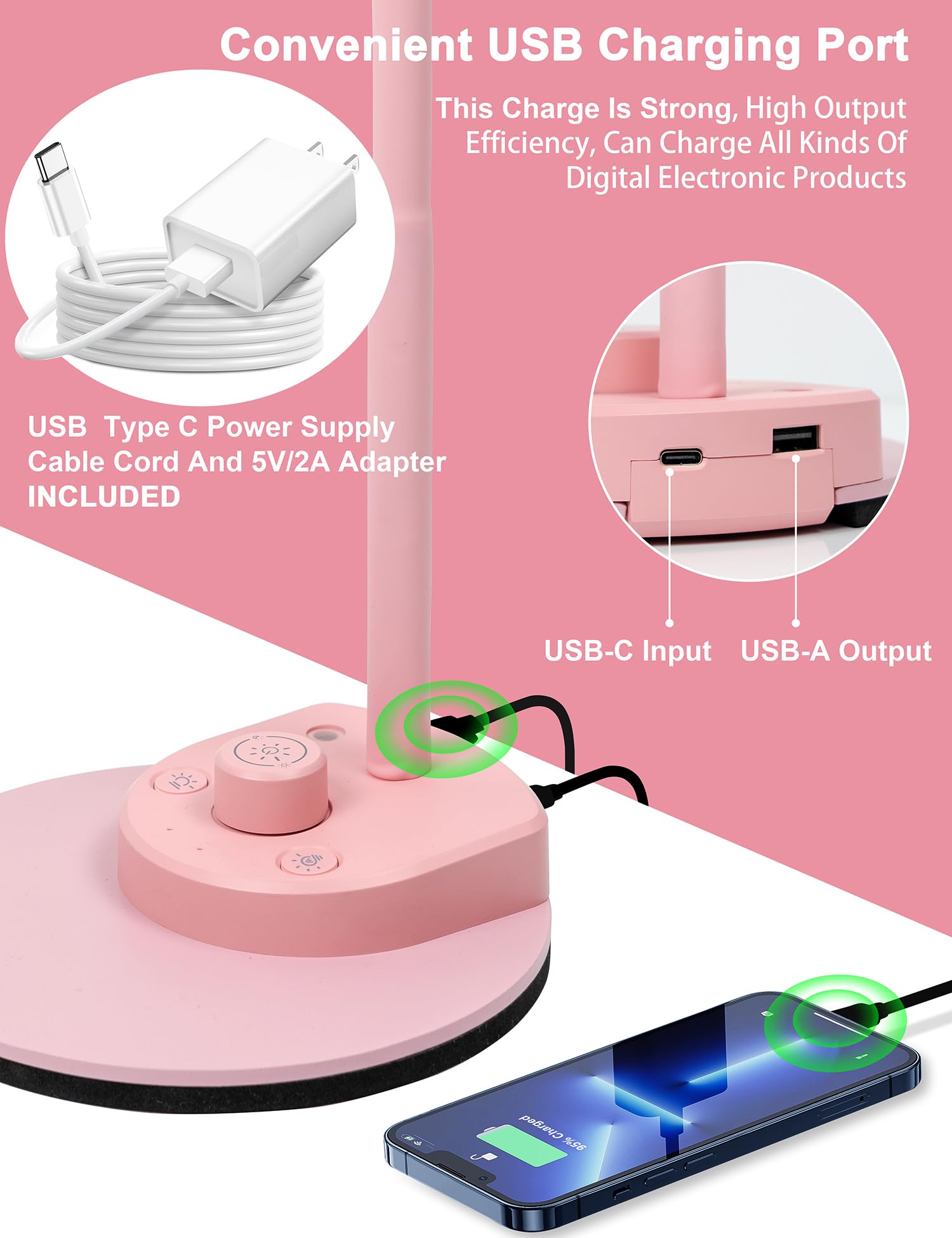 BOHON LED Desk Lamp Reading Light Eye-Caring 3 Color Modes 10 Brightness Dimmer USB Study Book Clamp Lamp 360° Flexible Clip on Night Light for Headboard Bedroom and Office