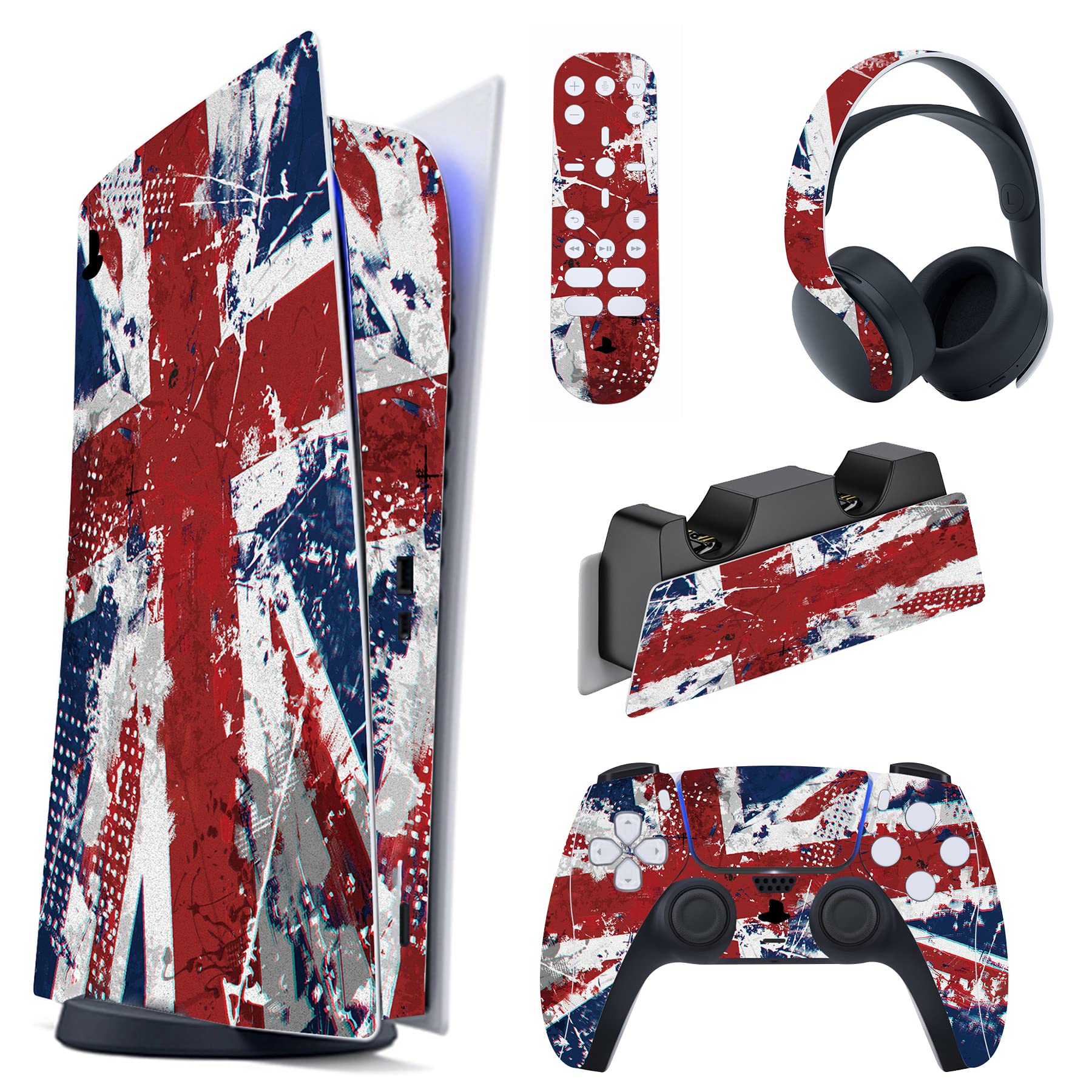 PlayVital Black Green Camouflage Full Set Skin Decal for PS5 Console Digital Edition, Sticker Vinyl Decal Cover for PS5 Controller & Charging Station & Headset & Media Remote