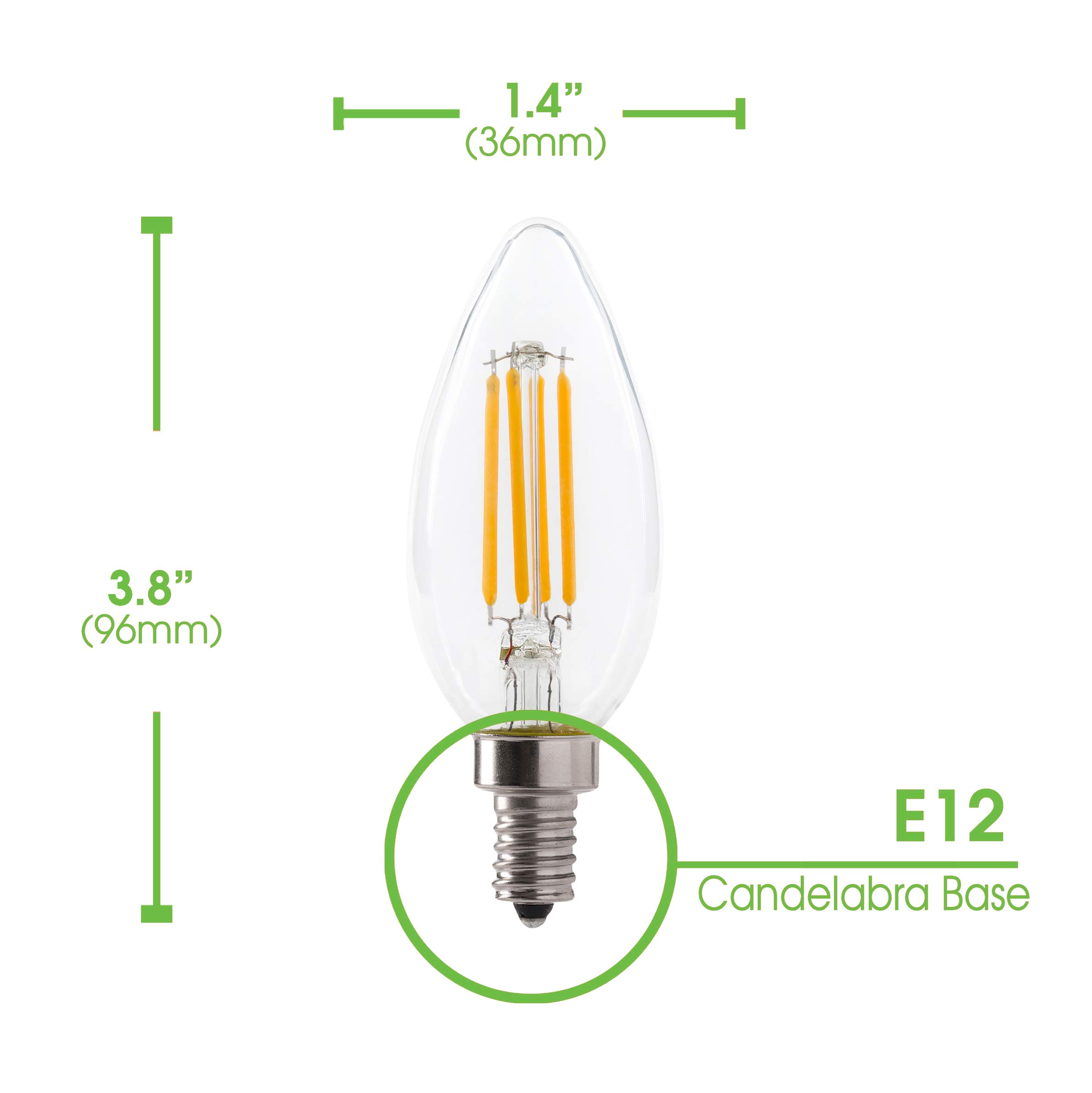 Greenlite LED B11 5W Torpedo Filament Chandelier Light Bulb, 60W Equivalent, 500 Lumens, 2700K Soft White, Dimmable, 120V, E12 Candelabra Base, Energy Star, Clear (6 Pack)