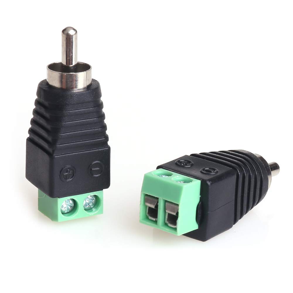 MOBOREST RCA Cable Audio Adapter, Phono RCA Male Plug to AV Screw Terminal Audio/Video Speaker Wire connectors Solderless Adapter(RCA Male-2pack)