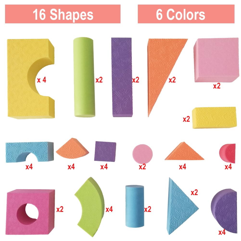 MOBU Foam Building Blocks for Toddlers 1-3, 50 PCS Educational Soft Building Blocks for Kids Playing Indoor Outdoor Bathroom Bathtub or Beach (Reusable Storage Bag)