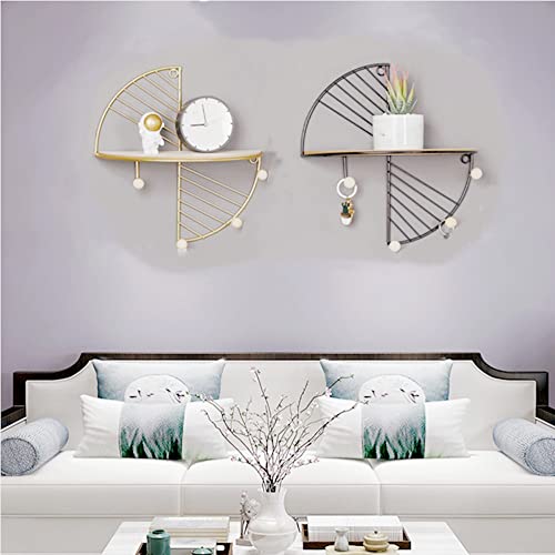 JOSON Bedroom Half Round Wall Mounted Floating Shelf for Bedroom, Living Room, Office Metal Geometric Hanging Shelf(Gold)