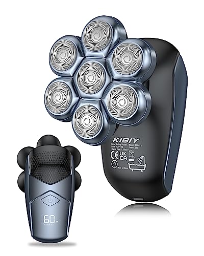 Detachable Head Shavers, Kibiy Electric Razor IPX7 Waterproof for Bald Men, Wet/Dry LED Display Rechargeable 7D Rotary Shaver Grooming Kit with Type-C Charge
