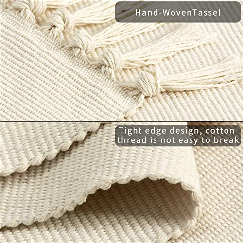 JE JOUE Boho Bathroom Rug 2'x3',Hand Woven Tassel Solid Color Area Rug, Washable Bedroom Runner mat for Laundry Kitchen Outdoor Bathroom Dorm entryway