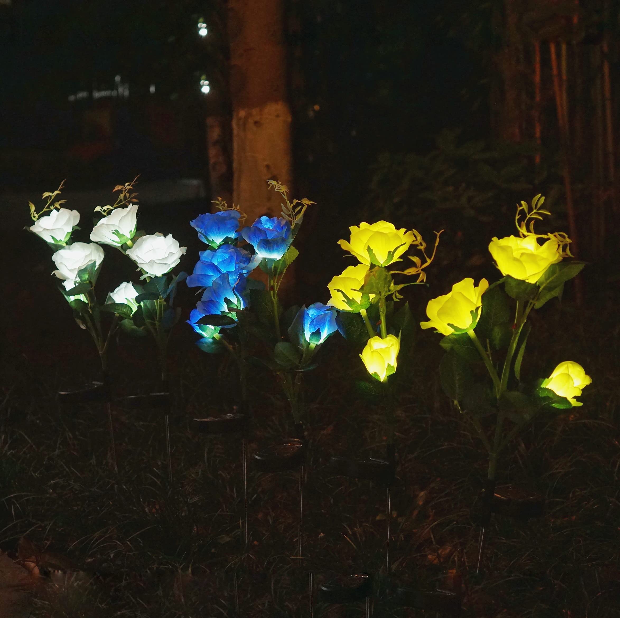 LoveNite Solar Rose Garden Lights, 2 Pack Realistic Solar Flower Lights, Waterproof LED Decorative Stake Landscape Lights for Patio Pathway Grave Cemetery Outdoor Decor (White)