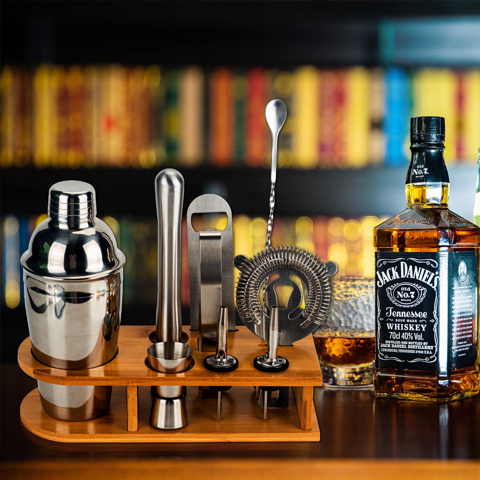 Cocktail Shaker Set Bartender Kit - 10-Piece Bar Tool Set with Bamboo Stand for Drink Mixing, Perfect Drink Mixer for Cocktail Bartending Kit for Bar, Home, Lounge & Party