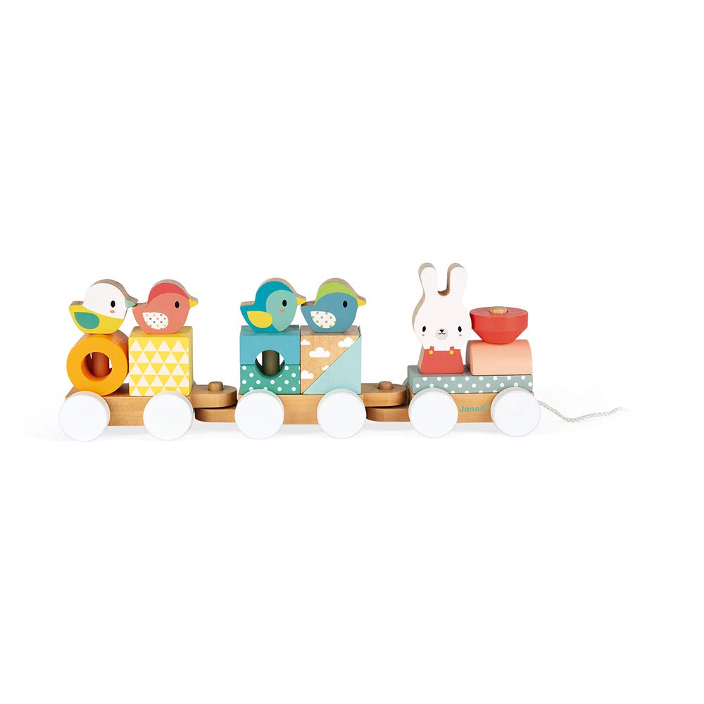 Janod World Wildlife Federation - Pull Along 21 Piece Animal Stacking Train - Ages 2+ - J08603