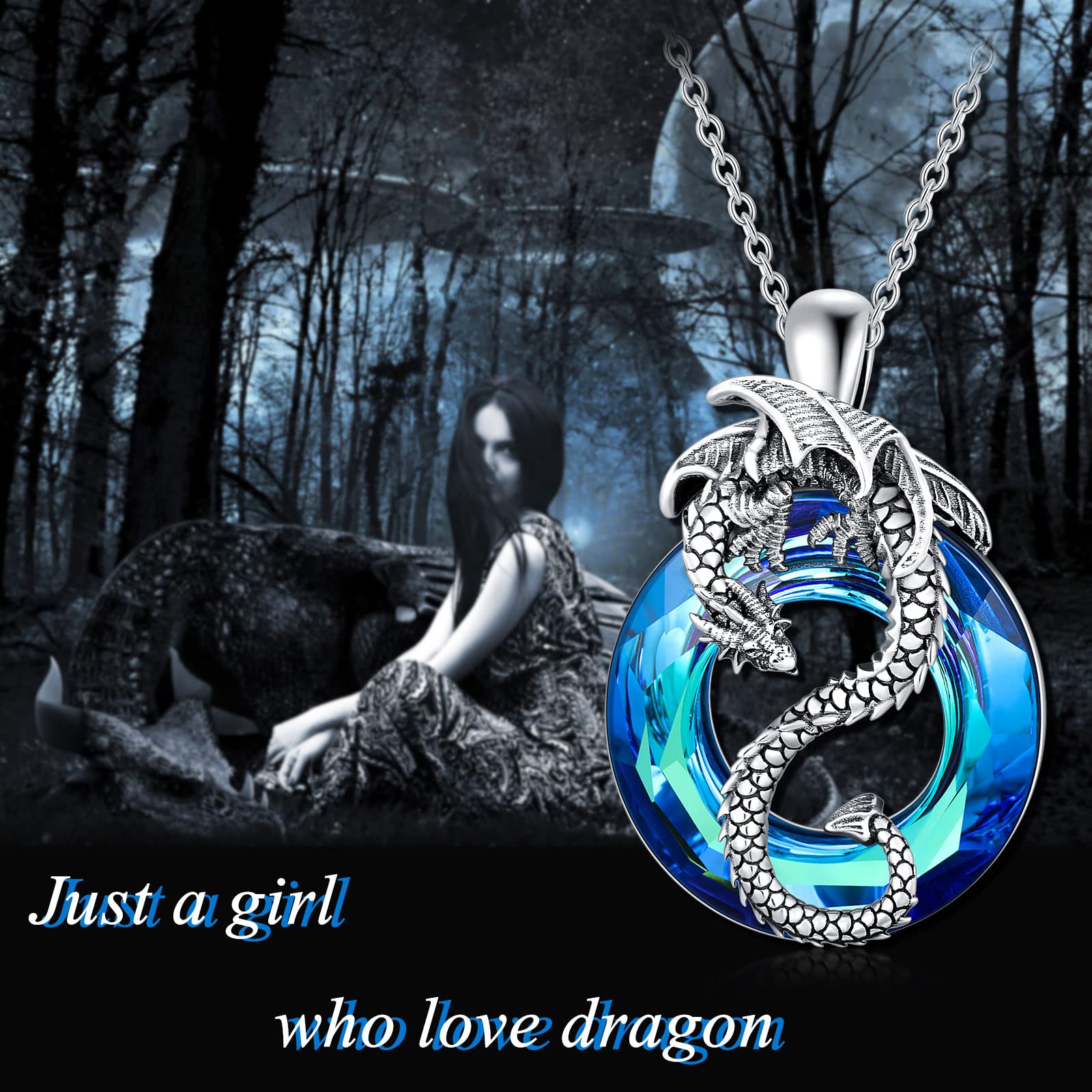 Plesitep Dragon Necklace Sterling Silver Wyvern Necklace with Crystal Jewelry Gift for Women