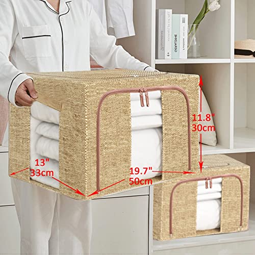 choedii Storage Containers 2-Pack Stackable Large Foldable Clear Organizer Bags for Organizing Clothes Waterproof Bin Box with Lid Zipper Handles 66L (Beige 2pcs)