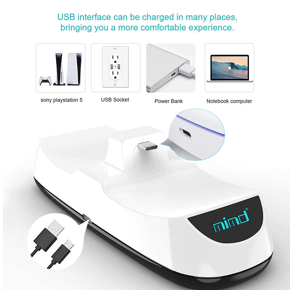 PS5 Controller Charger, Dual USB PS5 Controller Charging Station, for Playstation 5 Console DualSense PS5 Controllers. (Pearl White)