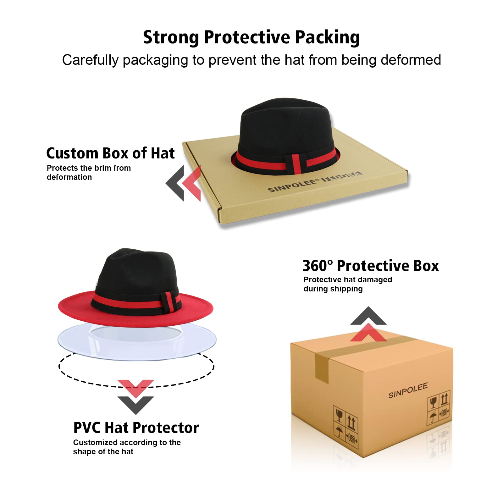 Black and Red Fedora Hats for Women Men,Two Tone Hat Wide Brim Fedora for Women,Red Bottom Black Fedora(Red,Black Medium)