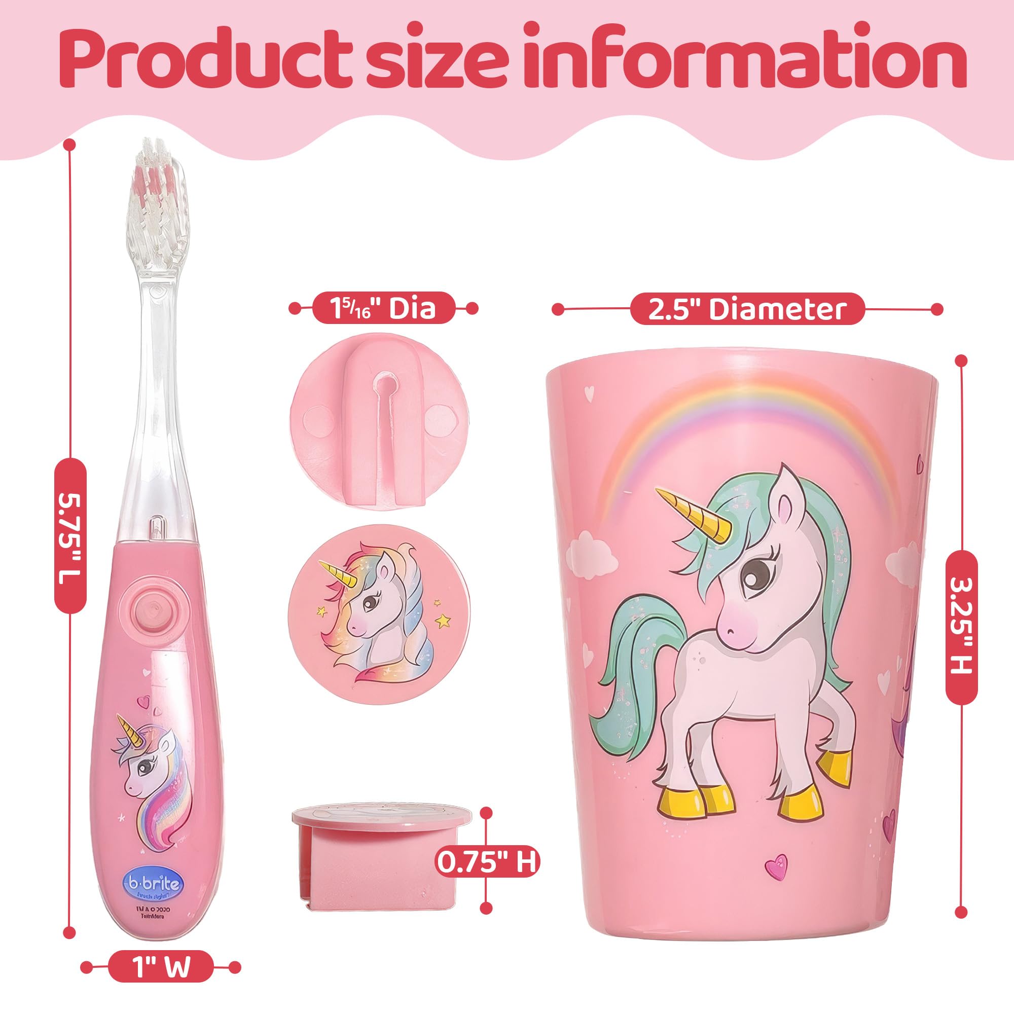 Lily's Home Kids Toothbrush with Flashing Timer with a Cup, Toothbrush Cover and Toothbrush Holder. Unicorn