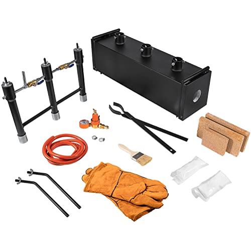 Triple Burners Portable Propane Gas Forge Three Burners 2600°F/1425℃ Large Capacity Square Forging Furnace for Blacksmithing Farrier Knife Tool Making Equipment with Tong & Gloves