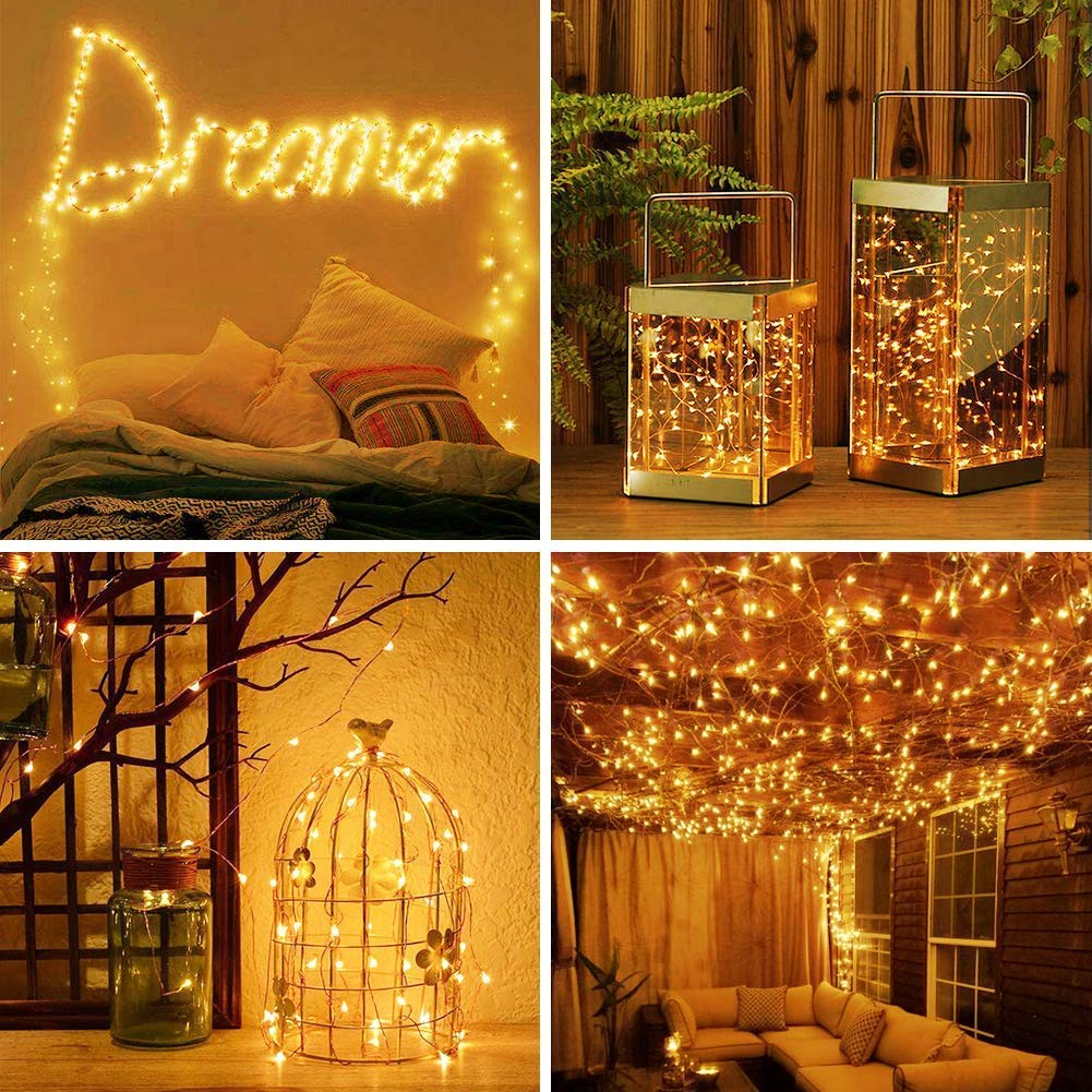 LRIFUE Solar 8 Lightning Modes Powered String Light 55ft/17m 240 LEDs Starry String Lights Copper Wire Lights Ambiance Lighting for Outdoor, Gardens, Homes, Dancing, Christmas Party(Warm White)