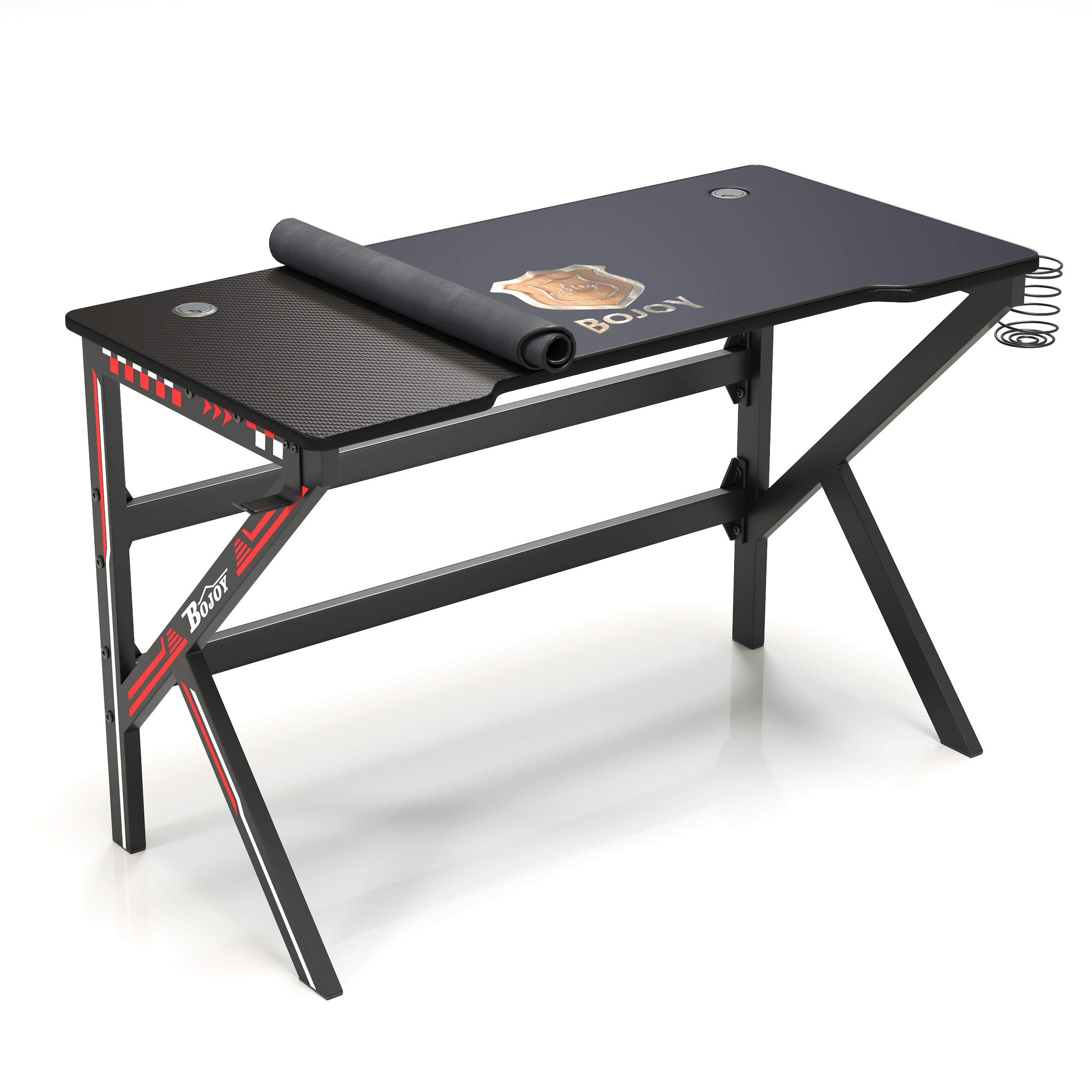BOJOY Gaming Desk 47 inch PC Computer Desk, Home Office Desk Gaming Table K Shaped Gamer Workstation with Full Mouse Pad and Cell Phone Stands, Black