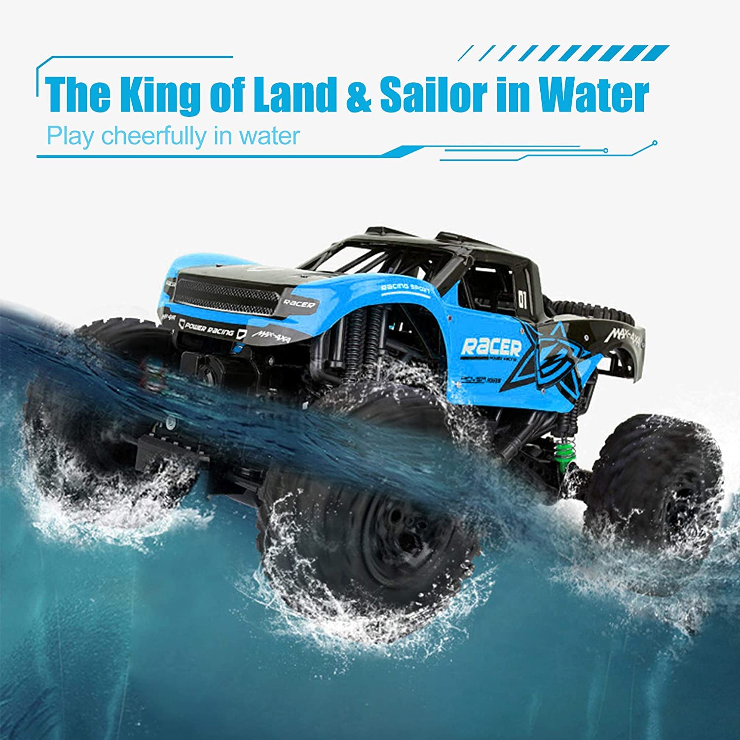 RC Cars 1:12 Remote Control Car, 2.4GHz Waterproof Racing Car Off-Road RC Crawler Toy Gift with Two Rechargeable Batteries