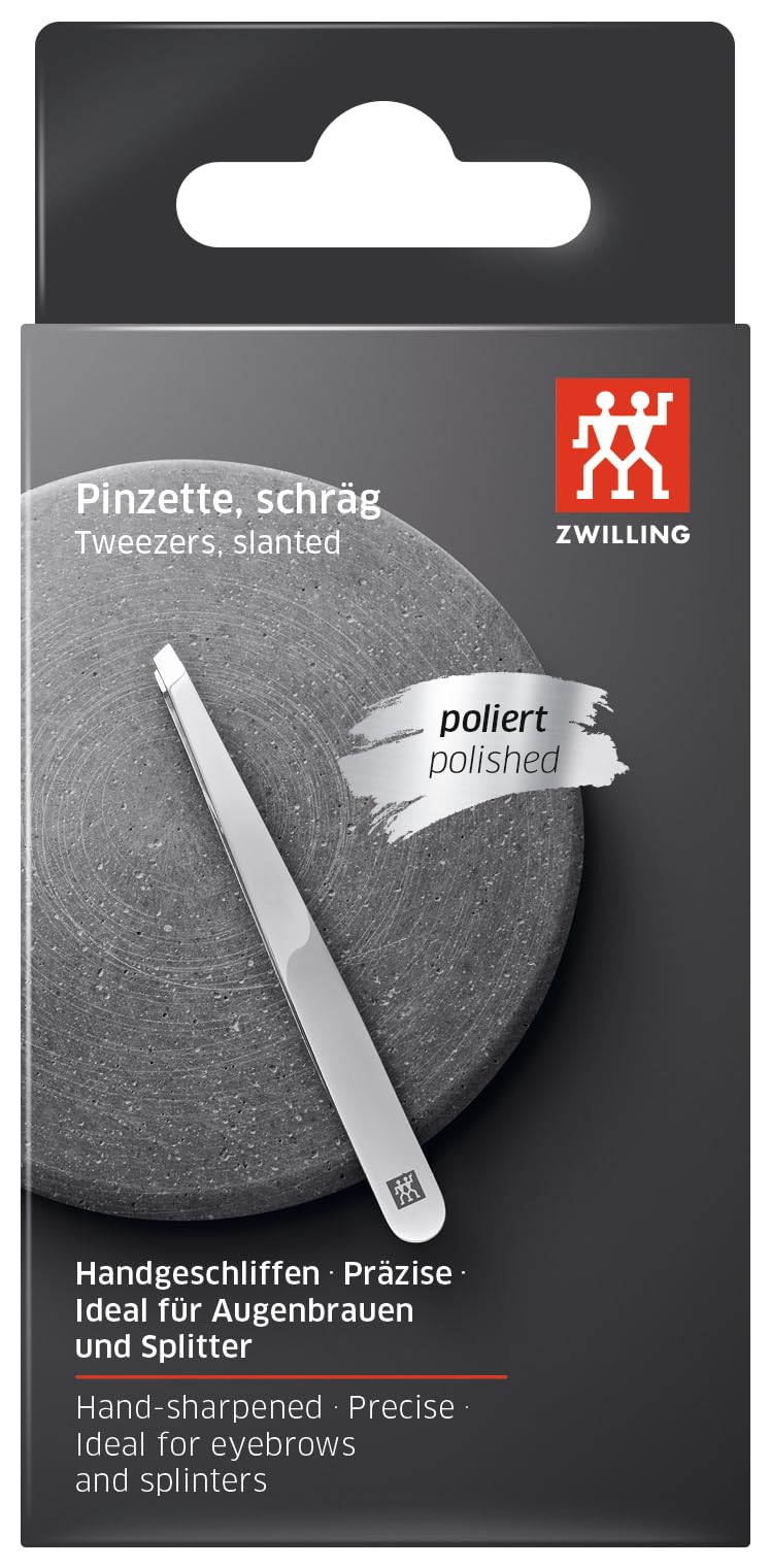 ZWILLING slanted tweezers for precise eyebrow hair removal, stainless steel polished, 90 mm