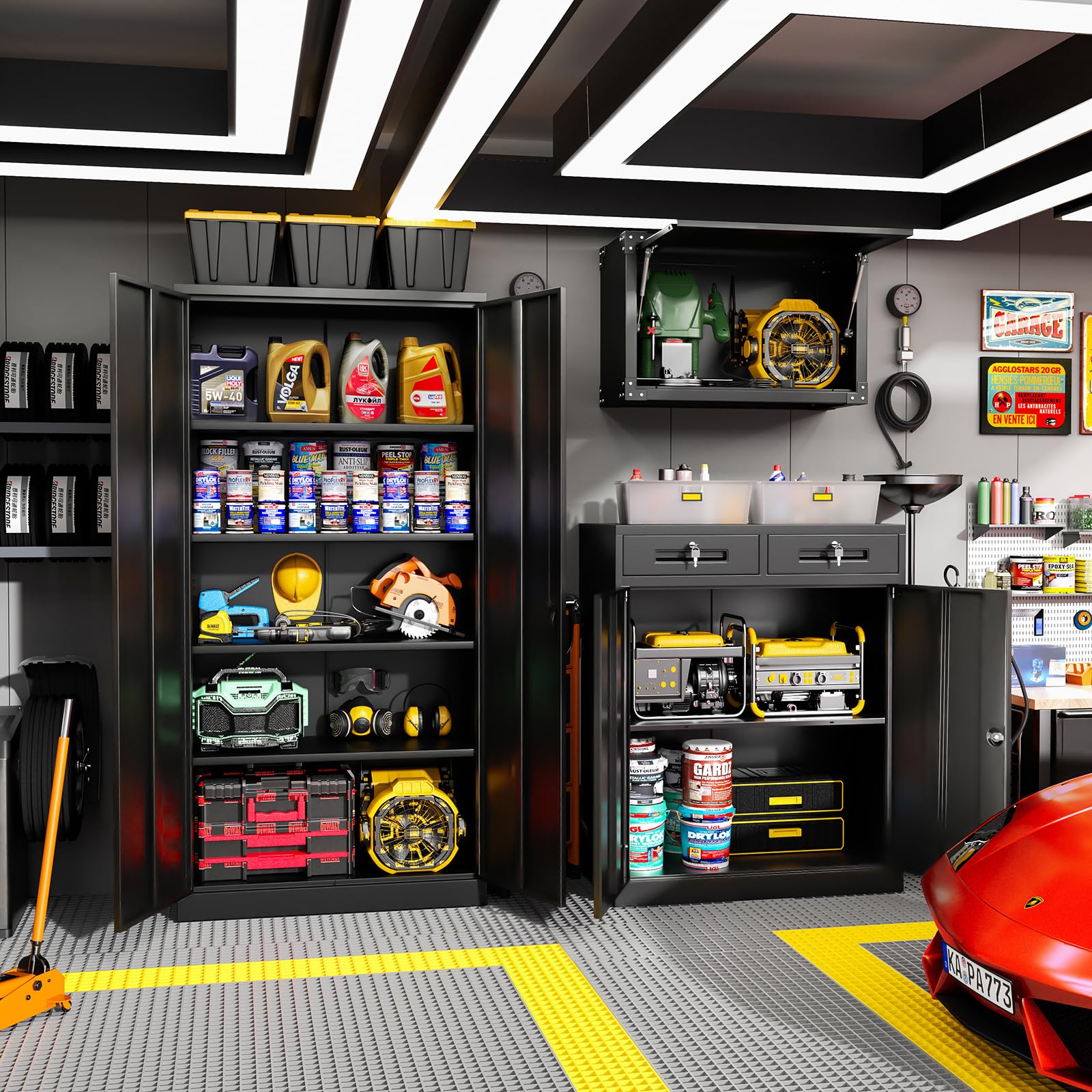 Greenvelly Metal Garage Storage Wall Mounted Cabinet with Flip Up Door, Black 20" H Hanging Steel Cabinets with Up-Flip Doors, Tool Wall Cabinets for Garage,Home Office, Kitchen (31β W x 13β D)