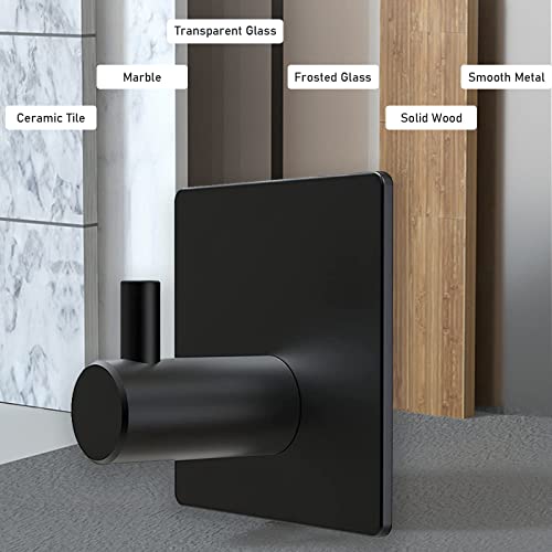 JIQGOZBAN Upgraded Adhesive Hooks Heavy Duty 6 Packs, Thickened Wall Hooks Stainless Steel SUS304 Towel Hooks, Heavy Duty Hooks Bathrooms Wall Mount for Hanging Coat, Hat, Towel, Robe (Black)
