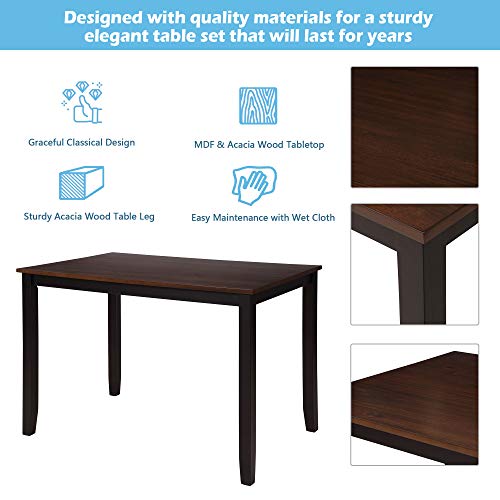 Knocbel 5-Piece Wood Dining Table Set, Elegant Home Kitchen Table with 4 Pcs Comfort High Backrest Chairs (Black with Cherry)