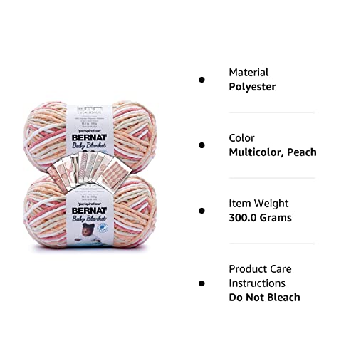 Bernat Baby Blanket Yarn - Big Ball (10.5 oz) - 2 Pack with Color Patterns (Peach Blooms)