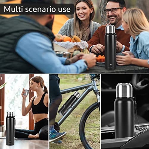 GENTSAM Metal Stainless Steel Insulated Water Bottle Double Walled Leak Proof Vacuum Flask Thermal Mug for Indoor Use (Black, 34oz/1000mL)