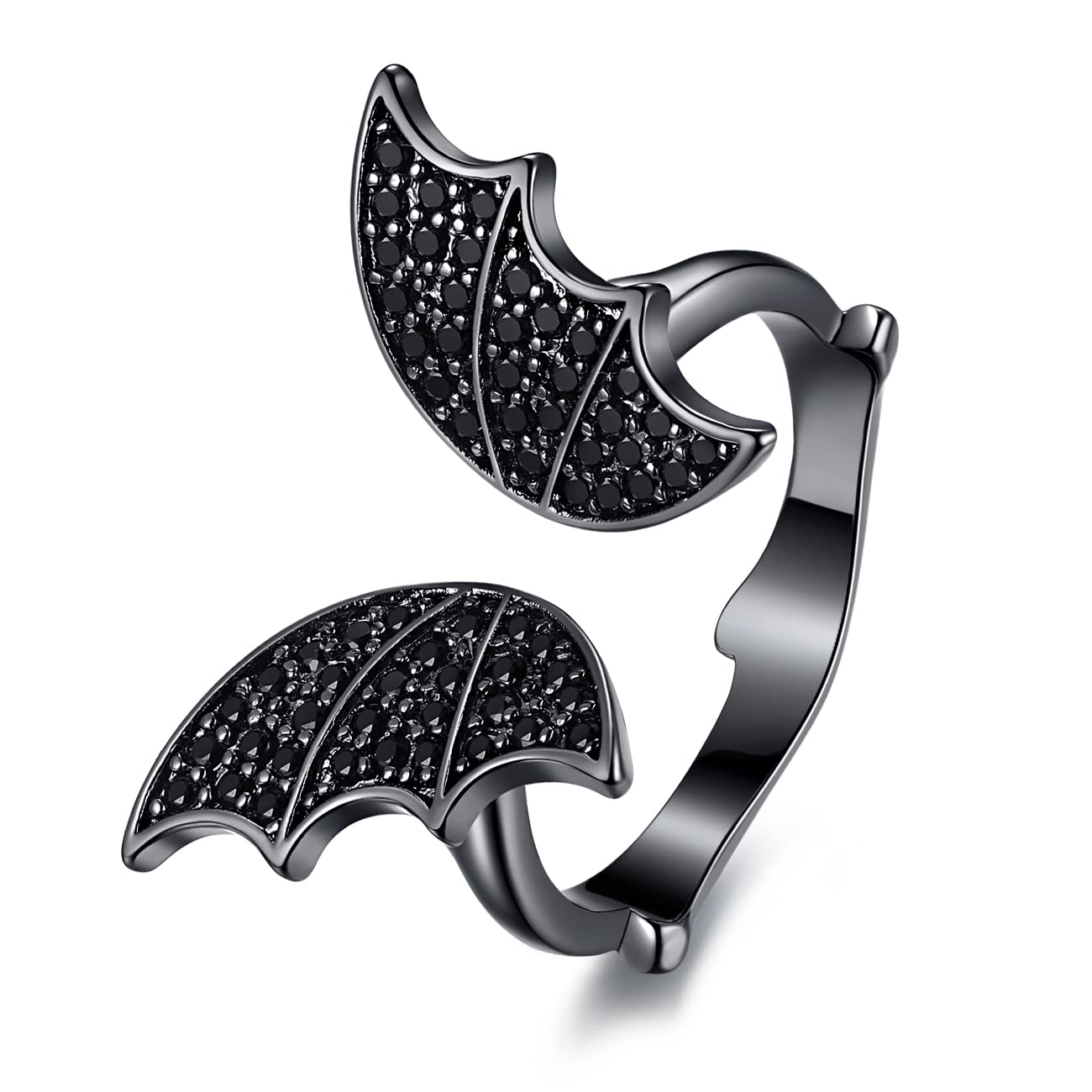 Black Bat Ring Gothic Black Stone Rings for Women Goth Adjustable Halloween Black Gold Jewelry Gifts (Black)