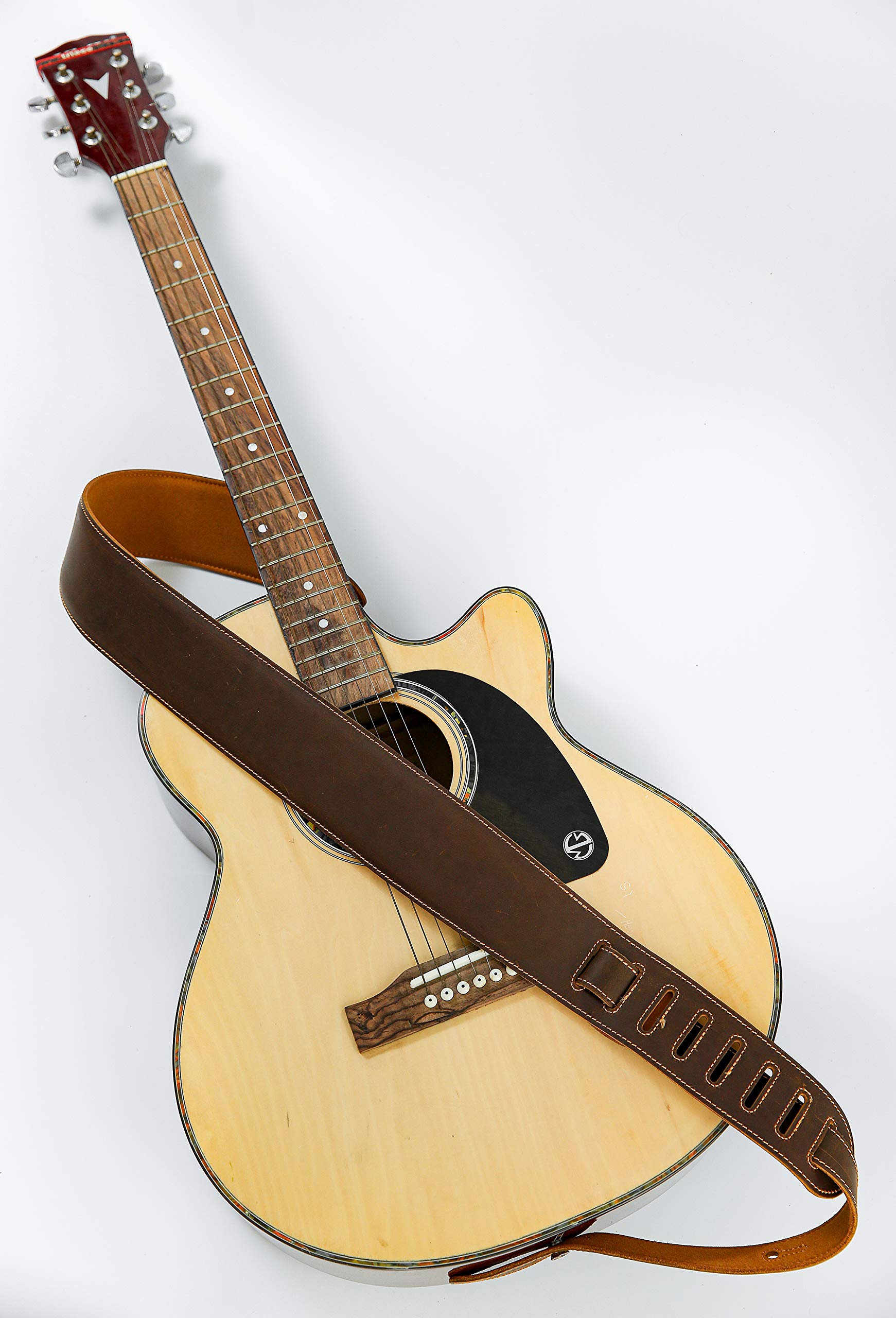 Jeereal Full Grain Genuine Padded Leather Guitar Strap (2.75inches Width) for Electric, Acoustic, and Bass Guitars (Red Brown)