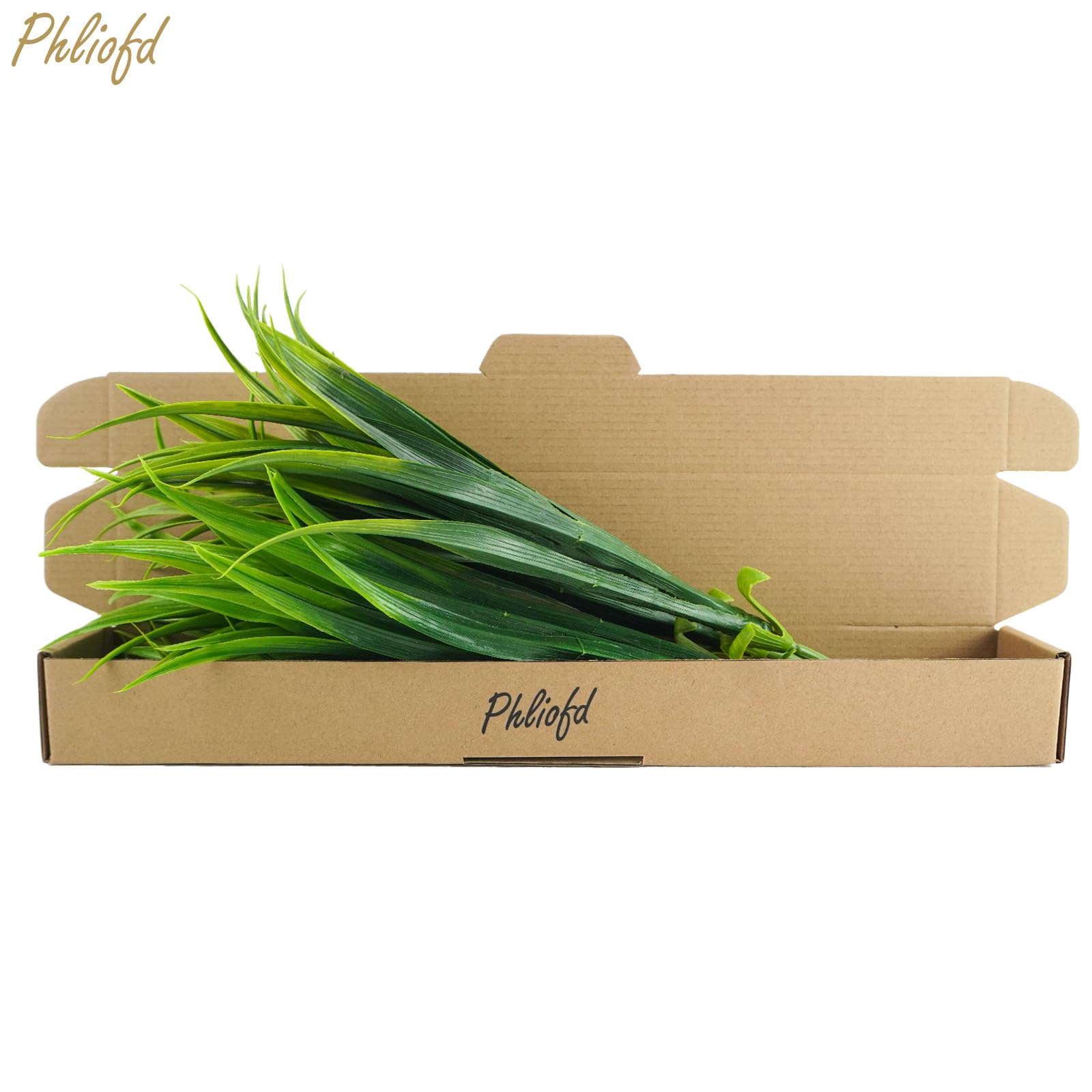 Phliofd 6Pcs Artificial Grass Fake Plants 17.3in 16 Leaves Outdoor Fake Grass UV Resistant Greenery Plastic Plants for Home Window Garden Office Patio Hanging Planter Pathway Front Porch Décor