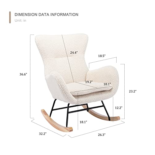 Tsuysi Teddy Rocking Chair Nursery, Upholstered Rocking Chairs with High Backrest and Armrests, Small Glider Chair for Nursery, Living Room, Bedroom (Beige)
