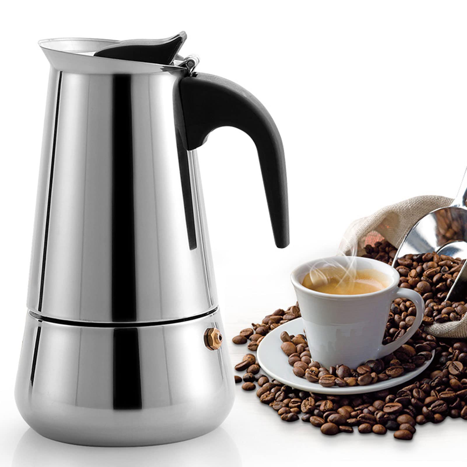 BuyWeek Mocha Coffee Maker, Stovetop Espresso Maker 2 Cup 100ml Stainless Steel Classic Espresso Moka Pot with Induction Stove
