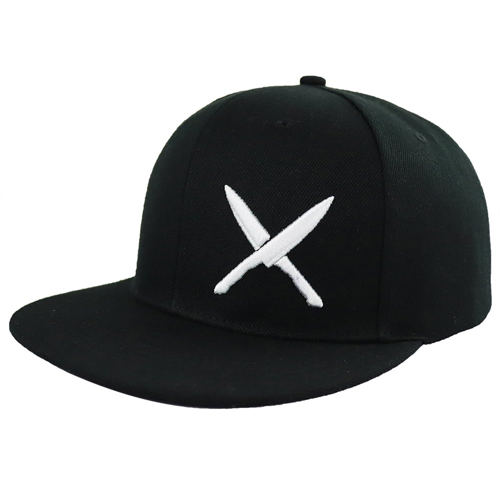 Black Chef Hat for Men Women, Cool Knives Chef Cooking Flat Bill Snapback Baseball Cap, Birthday Tall Chef Gift for Waiter Bakers Grilling Friend Boys