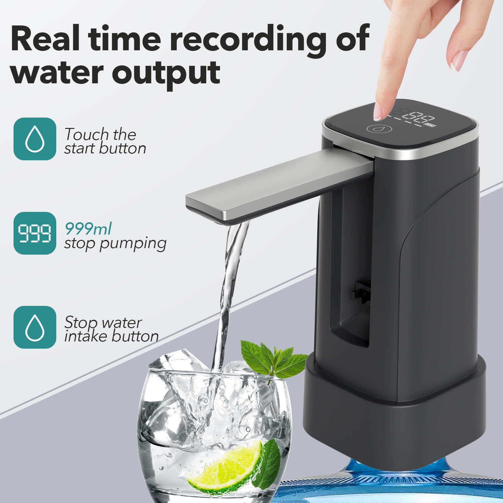 Dual-use Desktop Water Bottle Dispenser and Foldable Automatic Water Dispenser, W/LED Touch Display 5 Gallon Electric Drinking Water Pump,USB Charging Portable Water Dispenser for Home Camping,