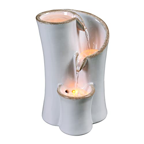 Indoor Water Fountain Imitation Ceramics Appearance Tabletop Fountain Relaxation Desktop Waterfall Fountain w/ 3 Reflective led, 9.8 Inch Tall Fountain (Grey)
